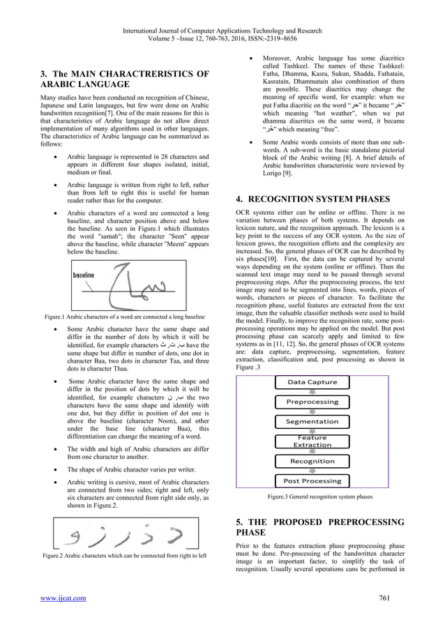 Preprocessing Phase for Offline Arabic Handwritten Character Recognition | PDF
