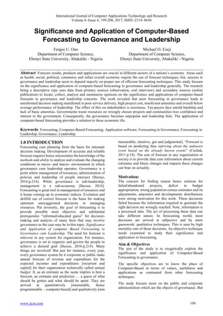 Significance and Application of Computer-Based Forecasting to ...