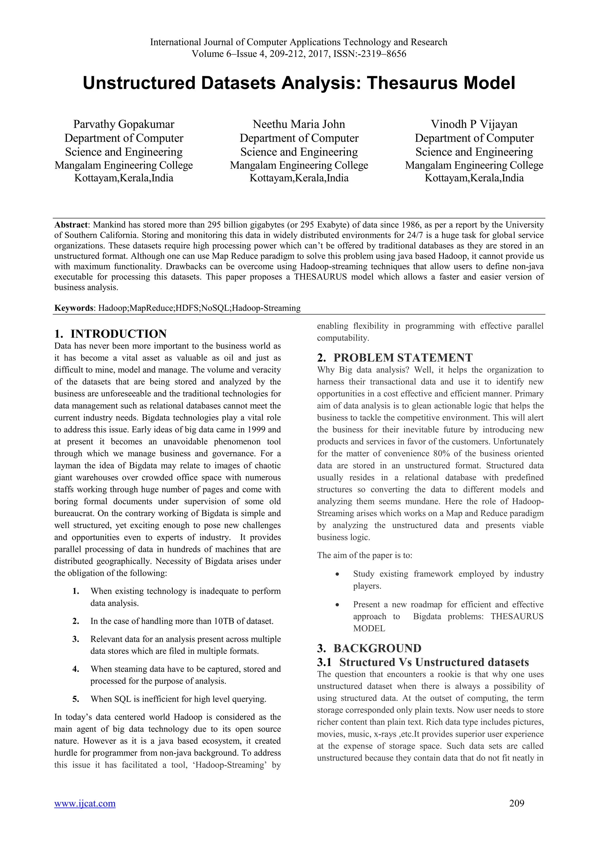 Unstructured Datasets Analysis: Thesaurus Model | PDF