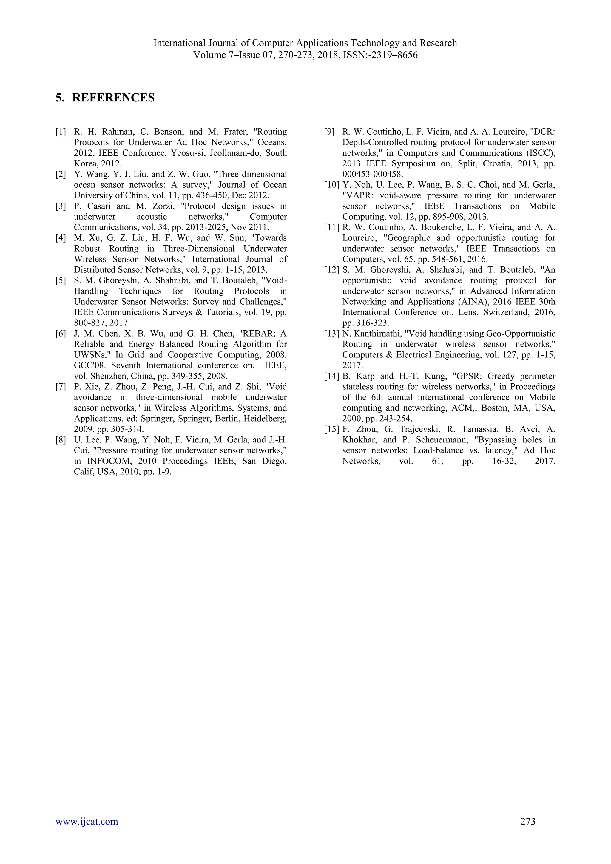 Comparative analysis on Void Node Removal Routing algorithms for Underwater Wireless Sensor ...
