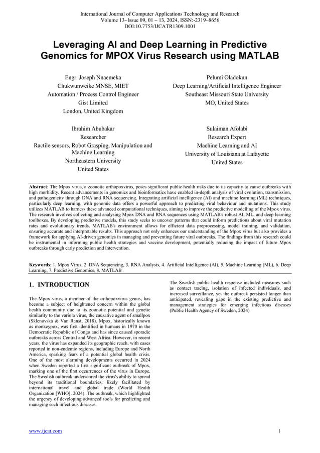 Leveraging AI and Deep Learning in Predictive Genomics for MPOX Virus ...