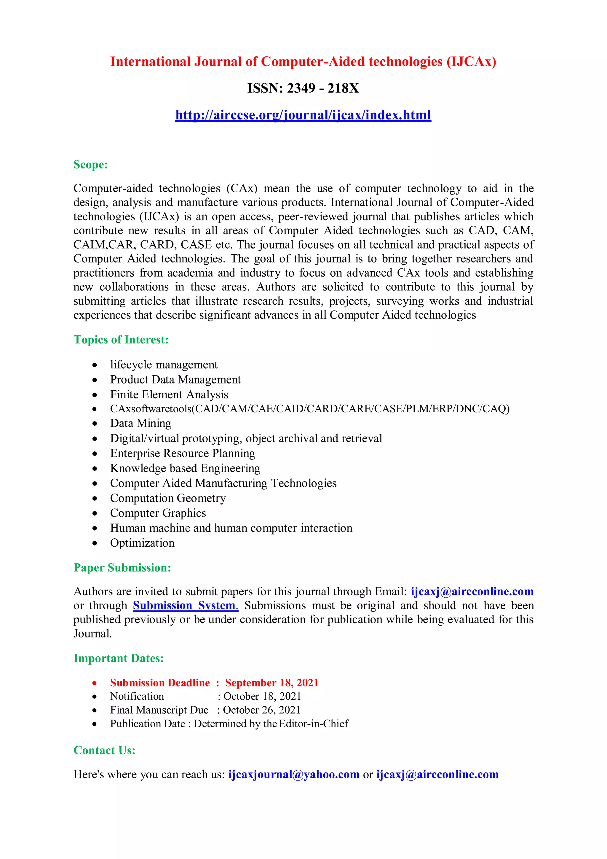 International Journal of Computer-Aided technologies (IJCAx) | PDF