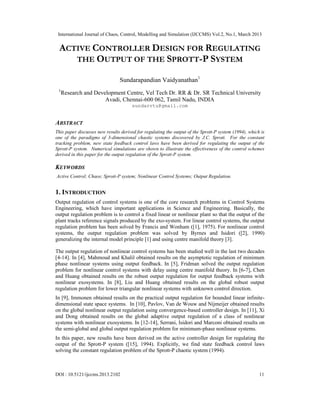 Active Controller Design for Regulating the Output of the Sprott-P System | PDF