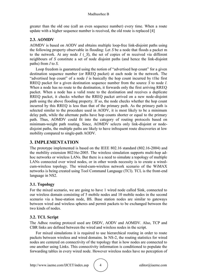 Performance Analysis Of Aodv Dsdv And Aomdv Using Wimax In Ns 2 Pdf