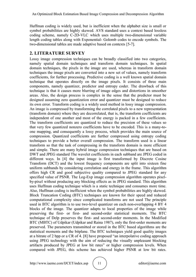AN OPTIMIZED BLOCK ESTIMATION BASED IMAGE COMPRESSION AND DECOMPRESSION ALGORITHM | PDF