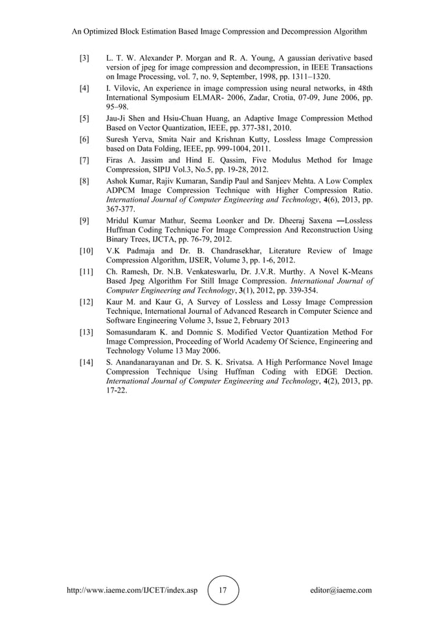AN OPTIMIZED BLOCK ESTIMATION BASED IMAGE COMPRESSION AND DECOMPRESSION ALGORITHM | PDF