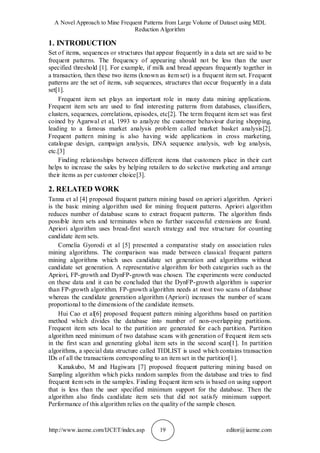 A NOVEL APPROACH TO MINE FREQUENT PATTERNS FROM LARGE VOLUME OF DATASET USING MDL REDUCTION ...