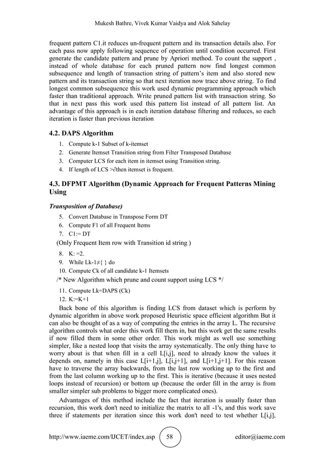 MEMORY EFFICIENT FREQUENT PATTERN MINING USING TRANSPOSITION OF DATABASE | PDF
