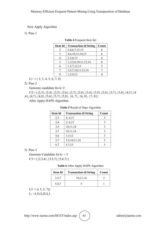 MEMORY EFFICIENT FREQUENT PATTERN MINING USING TRANSPOSITION OF DATABASE | PDF | Email | Internet
