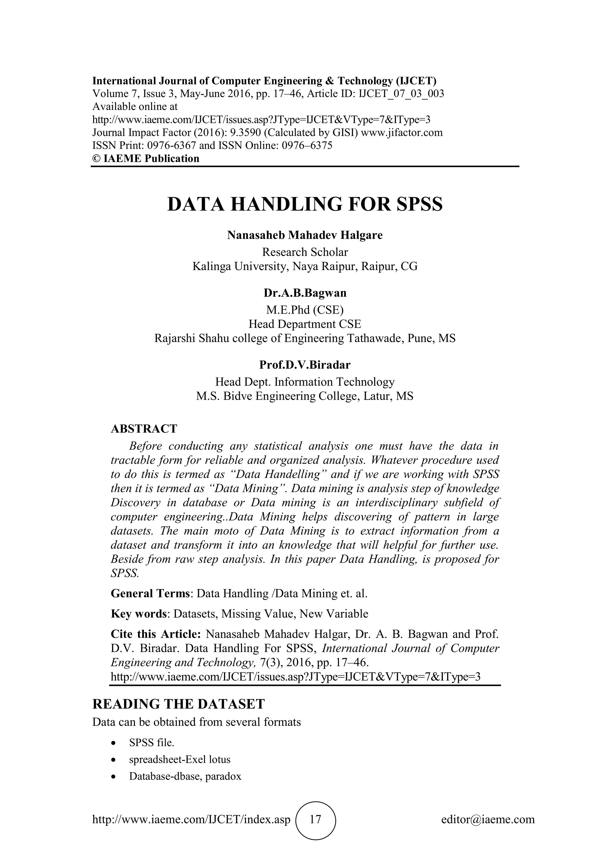 DATA HANDLING FOR SPSS | PDF