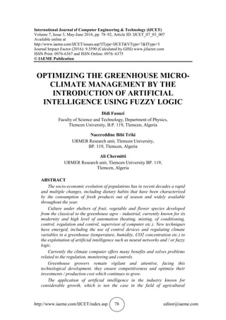 OPTIMIZING THE GREENHOUSE MICRO-CLIMATE MANAGEMENT BY THE INTRODUCTION OF ARTIFICIAL ...