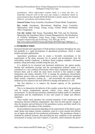 OPTIMIZING THE GREENHOUSE MICRO-CLIMATE MANAGEMENT BY THE INTRODUCTION OF ARTIFICIAL ...