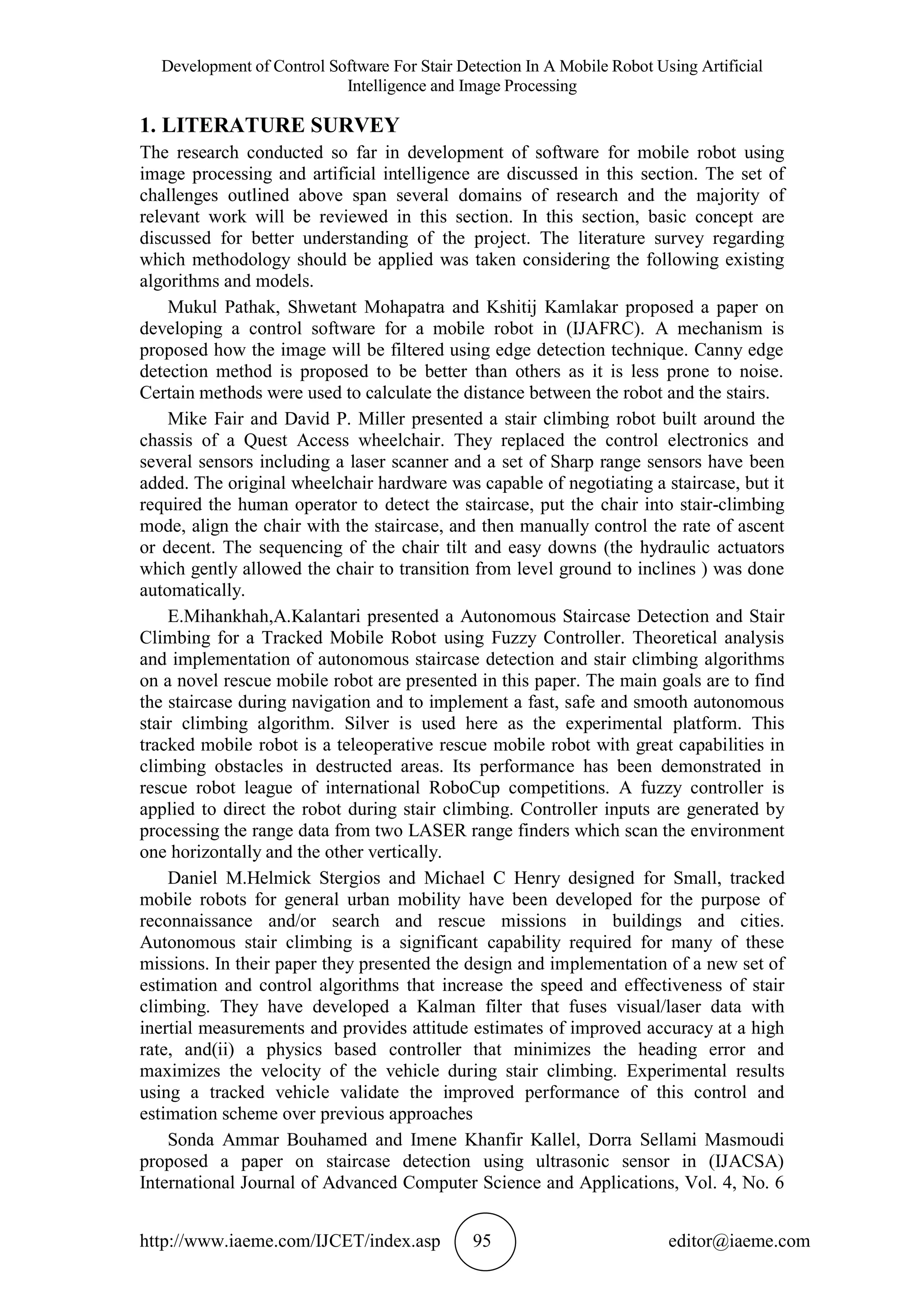 DEVELOPMENT OF CONTROL SOFTWARE FOR STAIR DETECTION IN A MOBILE ROBOT ...