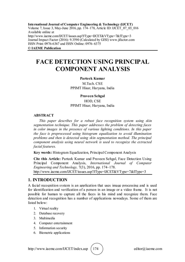 FACE DETECTION USING PRINCIPAL COMPONENT ANALYSIS | PDF
