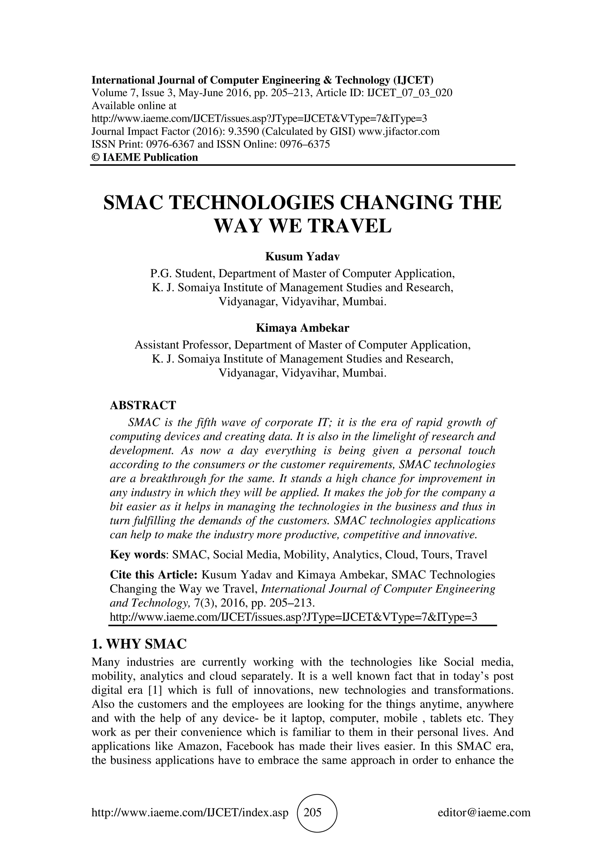 SMAC TECHNOLOGIES CHANGING THE WAY WE TRAVEL | PDF