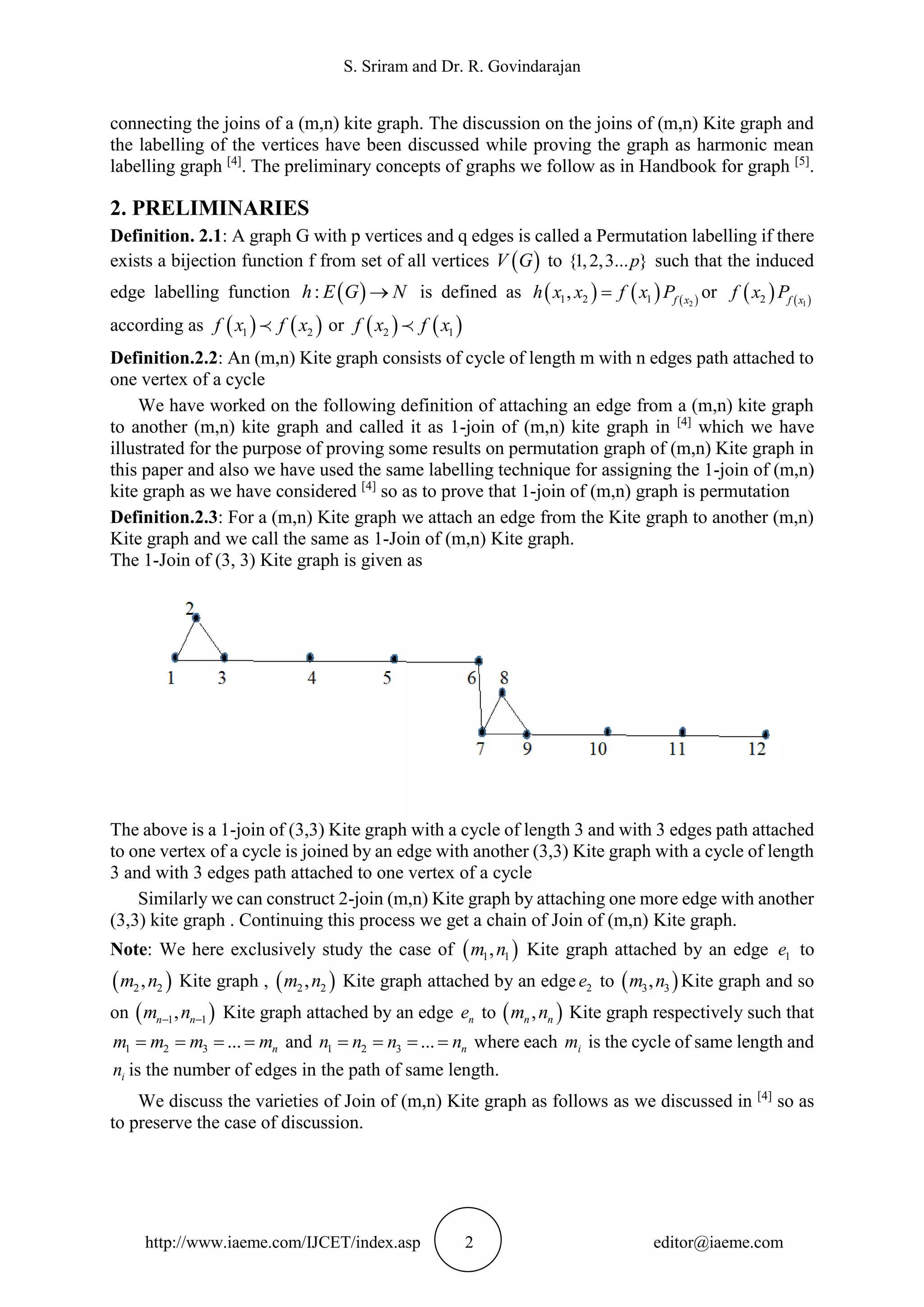 PERMUTATION LABELING OF JOINS OF KITE GRAPH | PDF