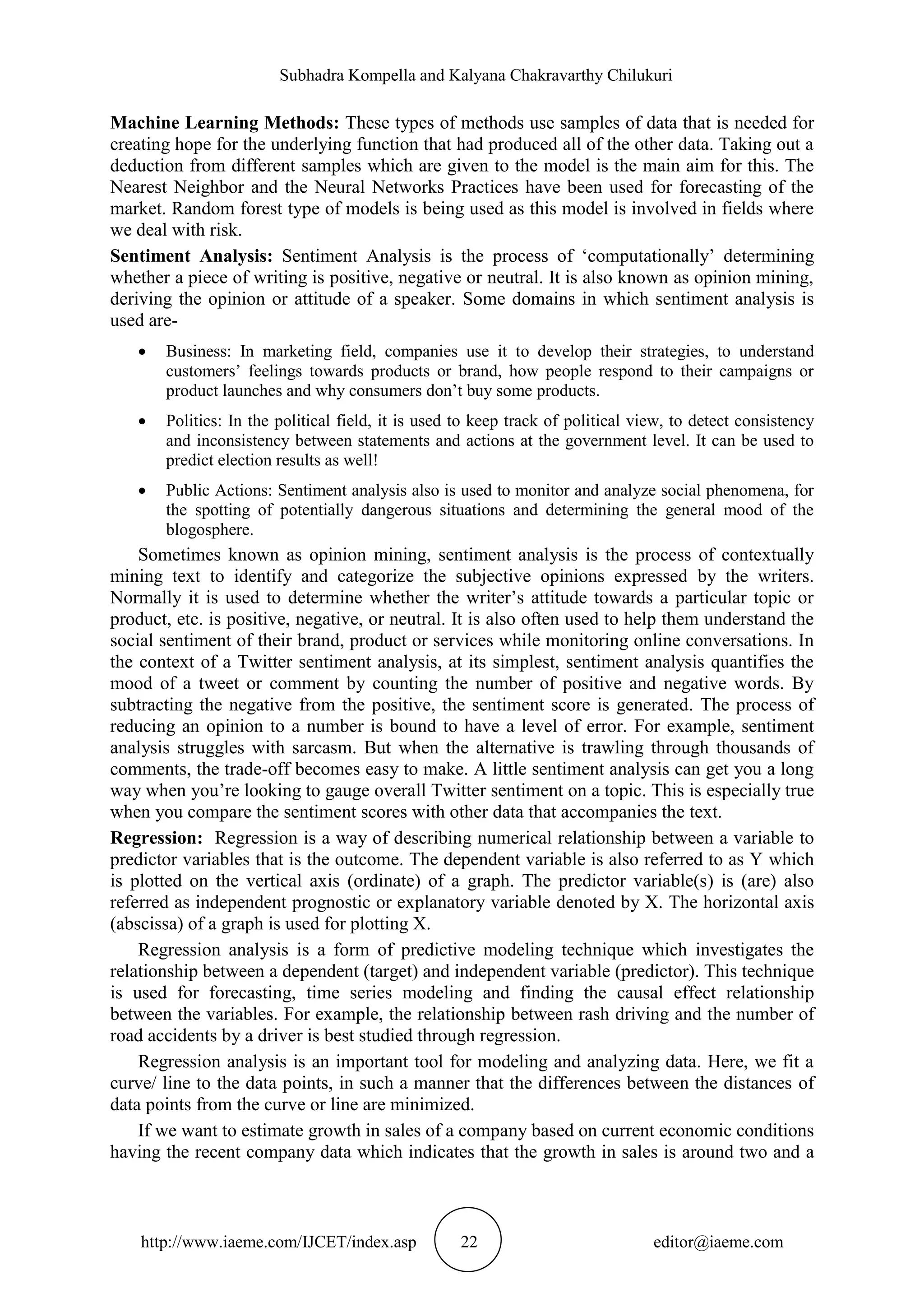 STOCK MARKET PREDICTION USING MACHINE LEARNING METHODS | PDF