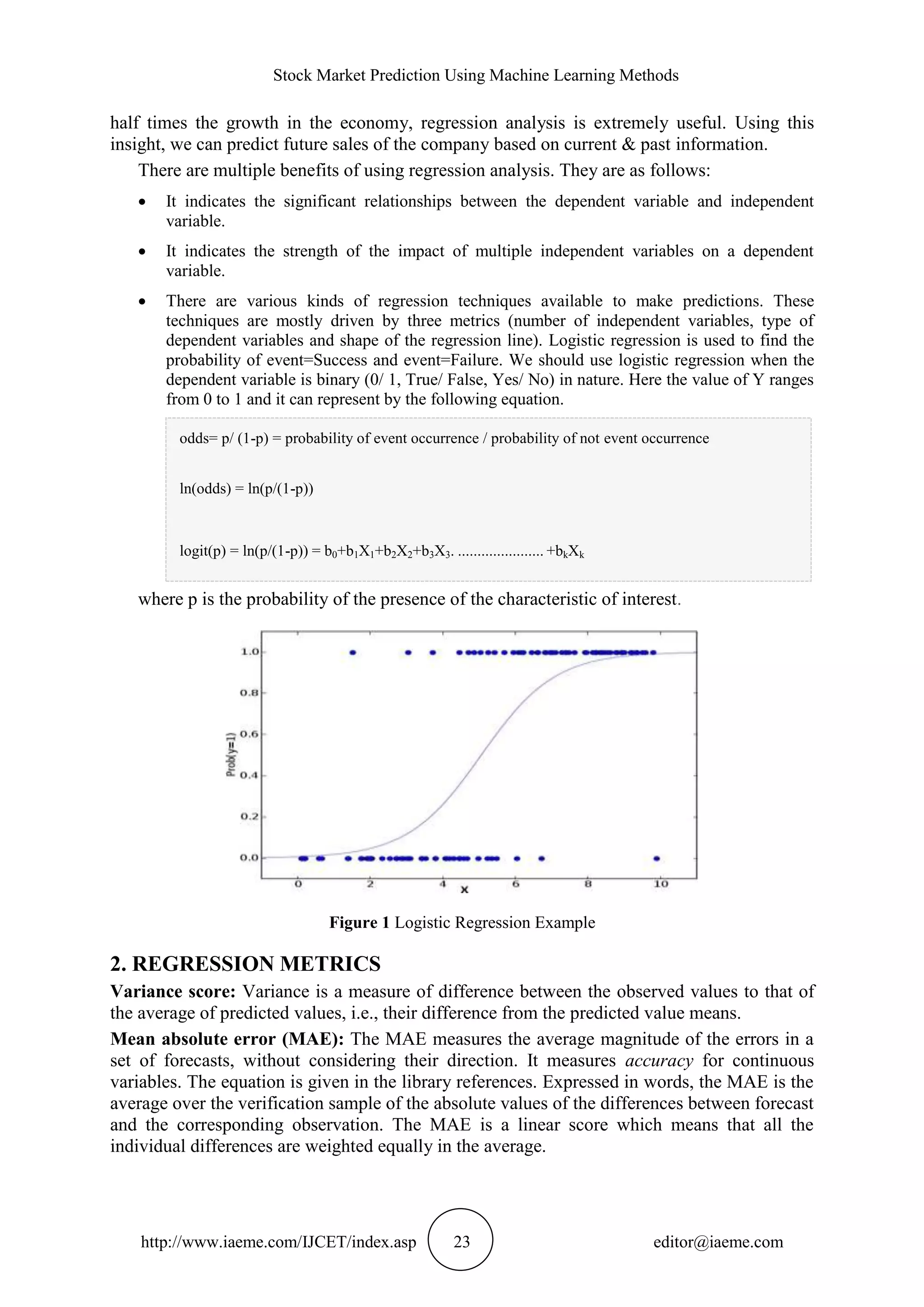 STOCK MARKET PREDICTION USING MACHINE LEARNING METHODS | PDF