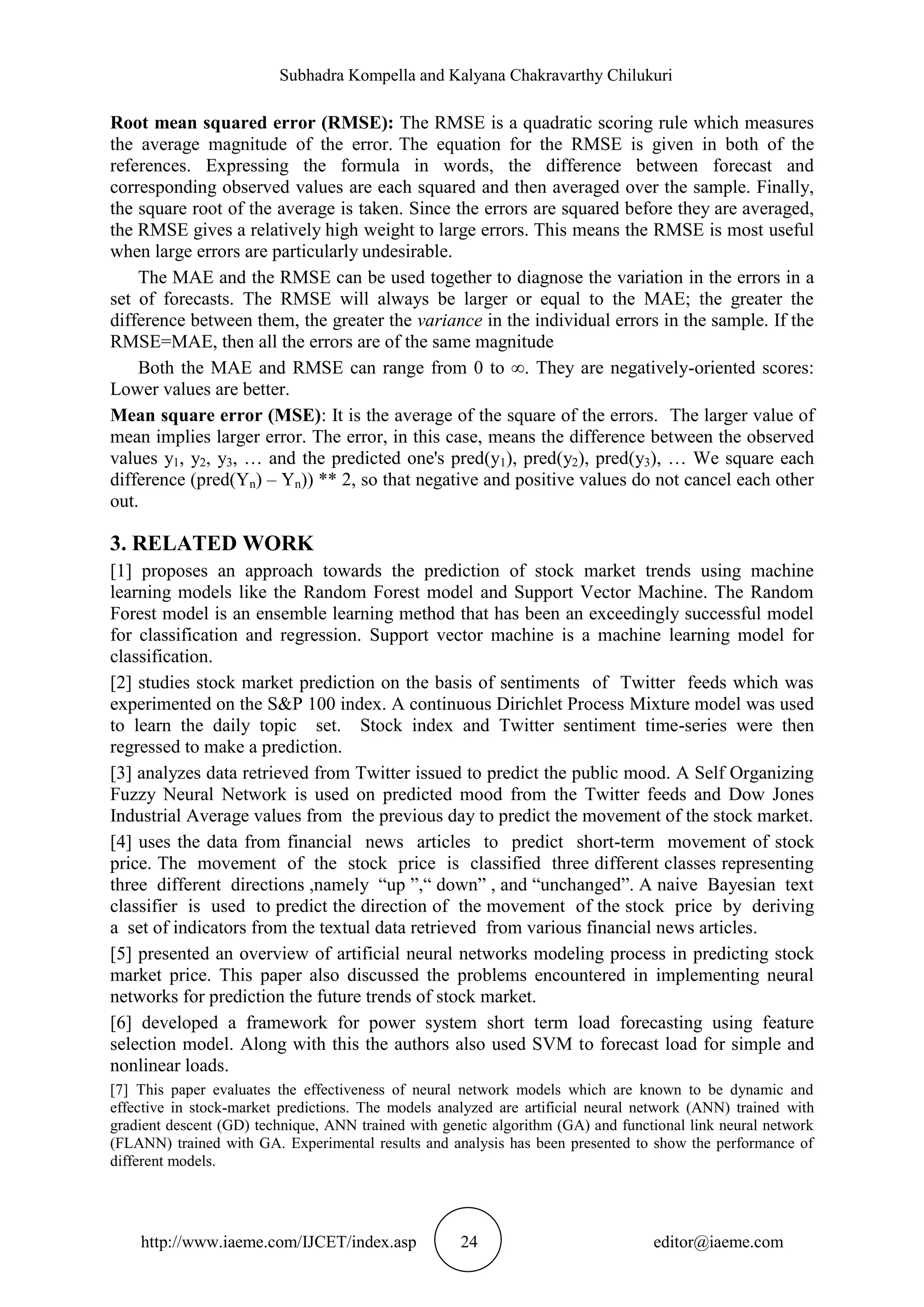 STOCK MARKET PREDICTION USING MACHINE LEARNING METHODS | PDF