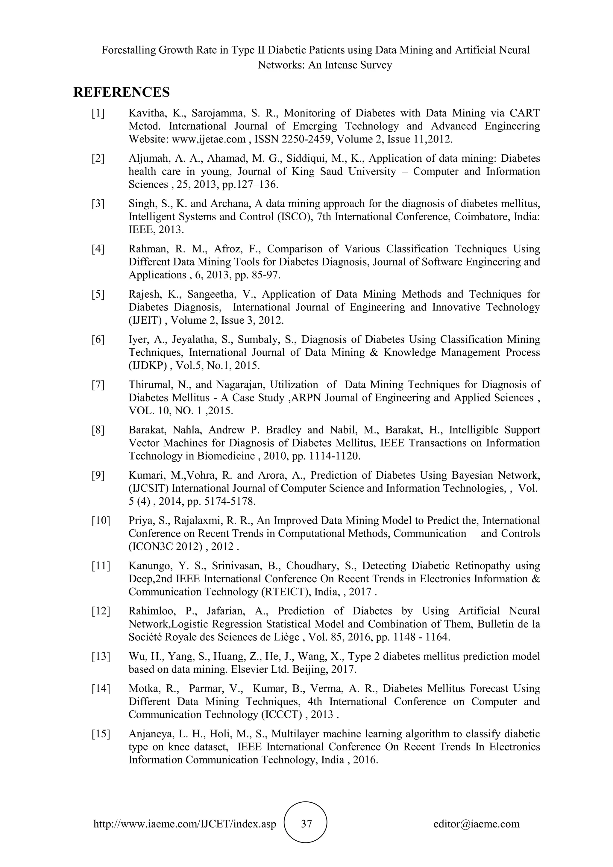 FORESTALLING GROWTH RATE IN TYPE II DIABETIC PATIENTS USING DATA MINING AND ARTIFICIAL NEURAL ...