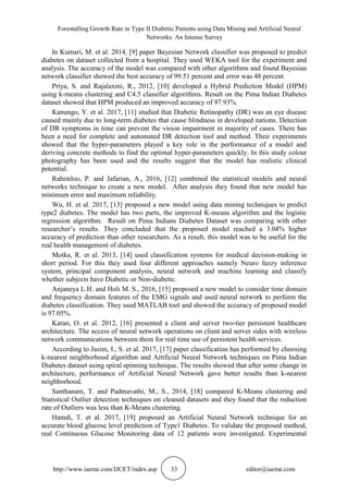 FORESTALLING GROWTH RATE IN TYPE II DIABETIC PATIENTS USING DATA MINING AND ARTIFICIAL NEURAL ...