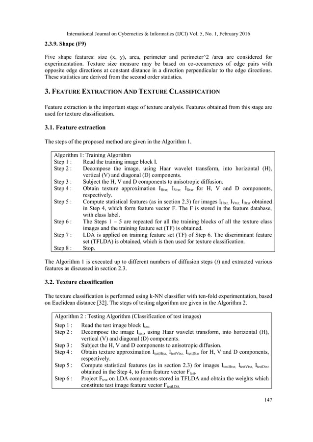 PDE BASED FEATURES FOR TEXTURE ANALYSIS USING WAVELET TRANSFORM | PDF
