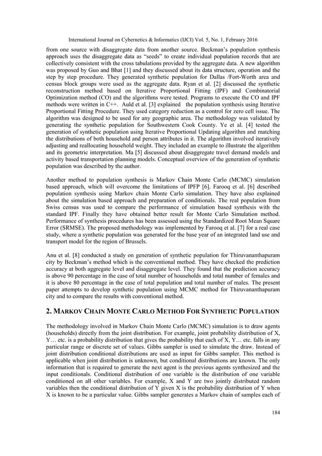 GENERATION OF SYNTHETIC POPULATION USING MARKOV CHAIN MONTE CARLO SIMULATION METHOD | PDF