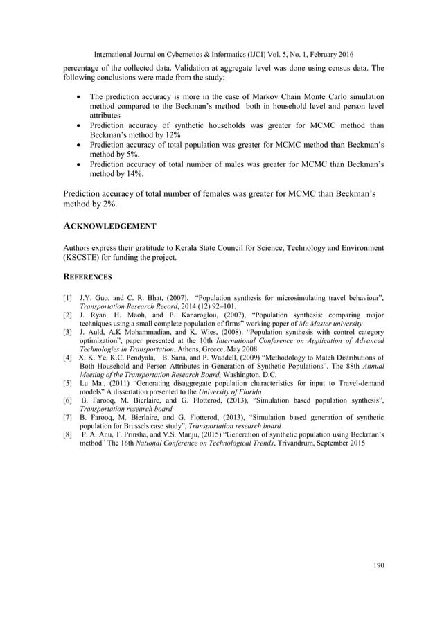 GENERATION OF SYNTHETIC POPULATION USING MARKOV CHAIN MONTE CARLO SIMULATION METHOD | PDF