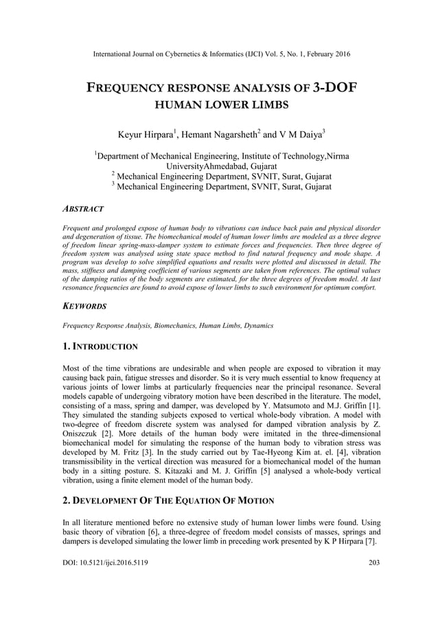 FREQUENCY RESPONSE ANALYSIS OF 3-DOF HUMAN LOWER LIMBS | PDF