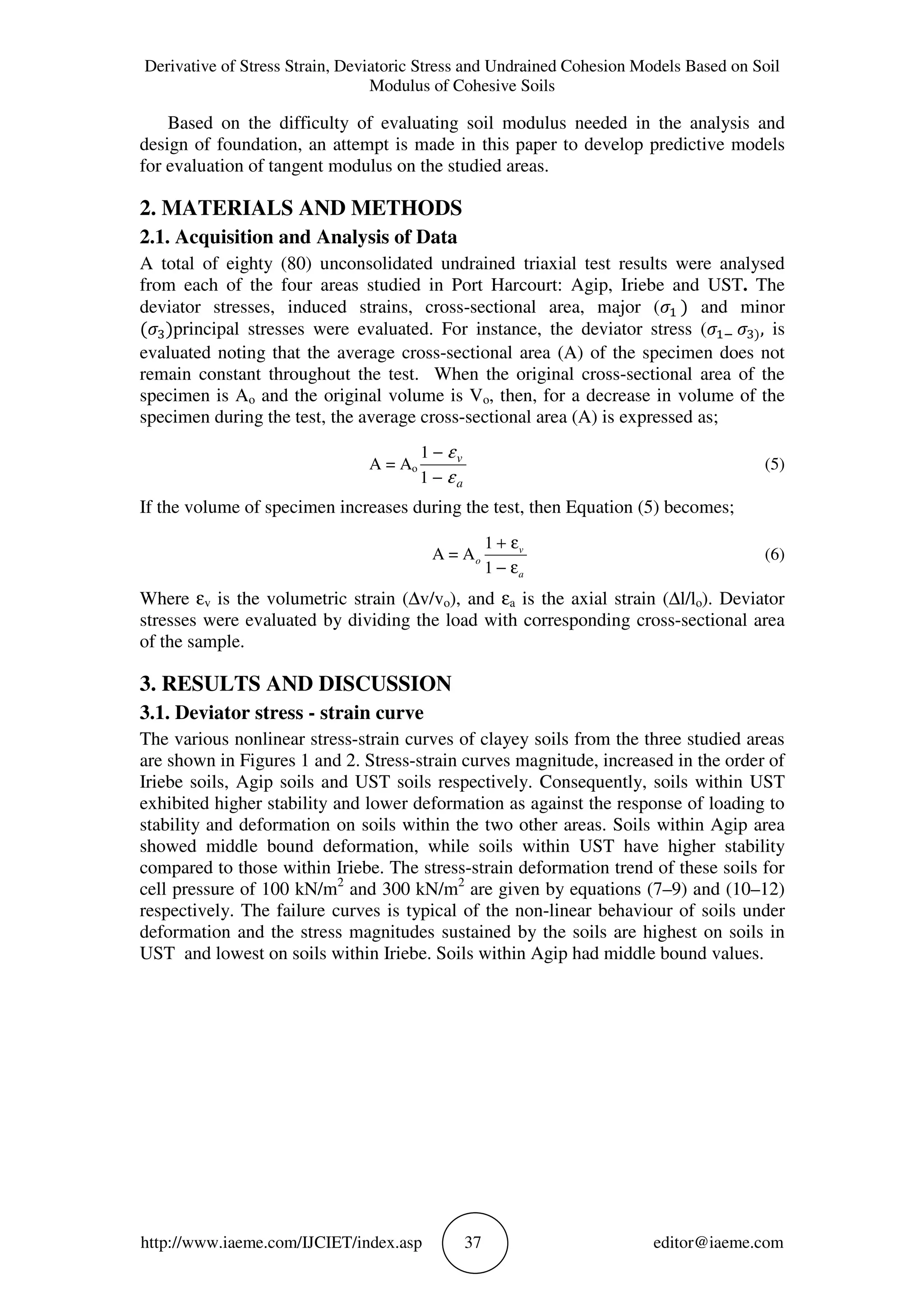 DERIVATIVE OF STRESS – STRAIN, DEVIATORIC STRESS AND UNDRAINED COHESION ...
