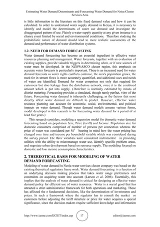 ESTIMATING WATER DEMAND DETERMINANTS AND FORECASTING WATER DEMAND FOR ...