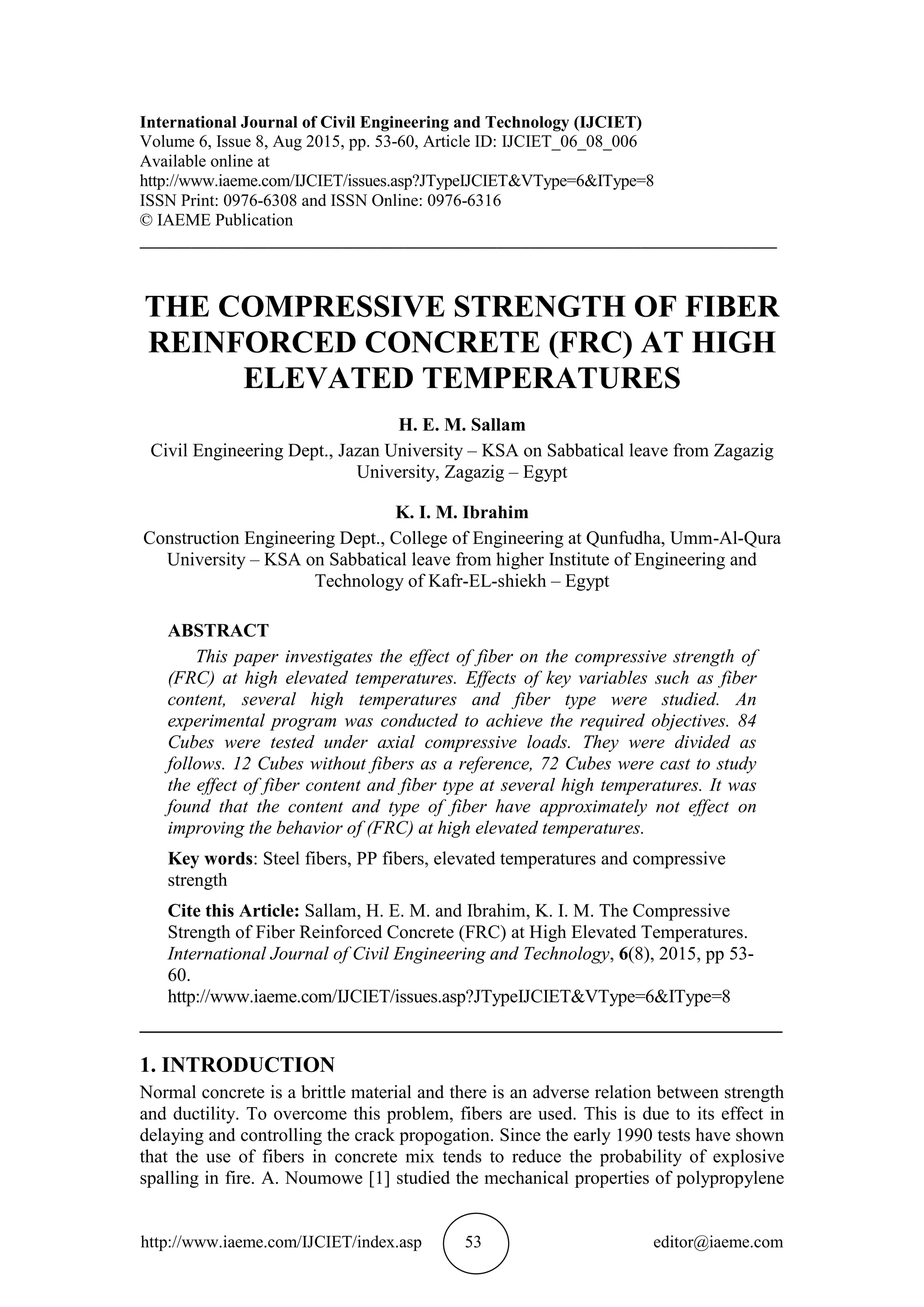 THE COMPRESSIVE STRENGTH OF FIBER REINFORCED CONCRETE (FRC) AT HIGH ...