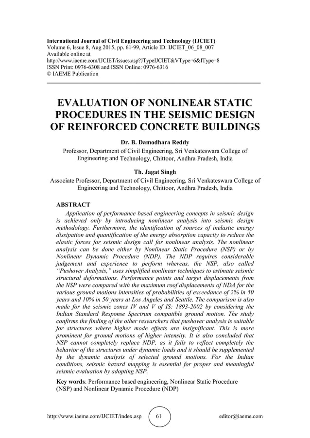 EVALUATION OF NONLINEAR STATIC PROCEDURES IN THE SEISMIC DESIGN OF REINFORCED CONCRETE BUILDINGS ...