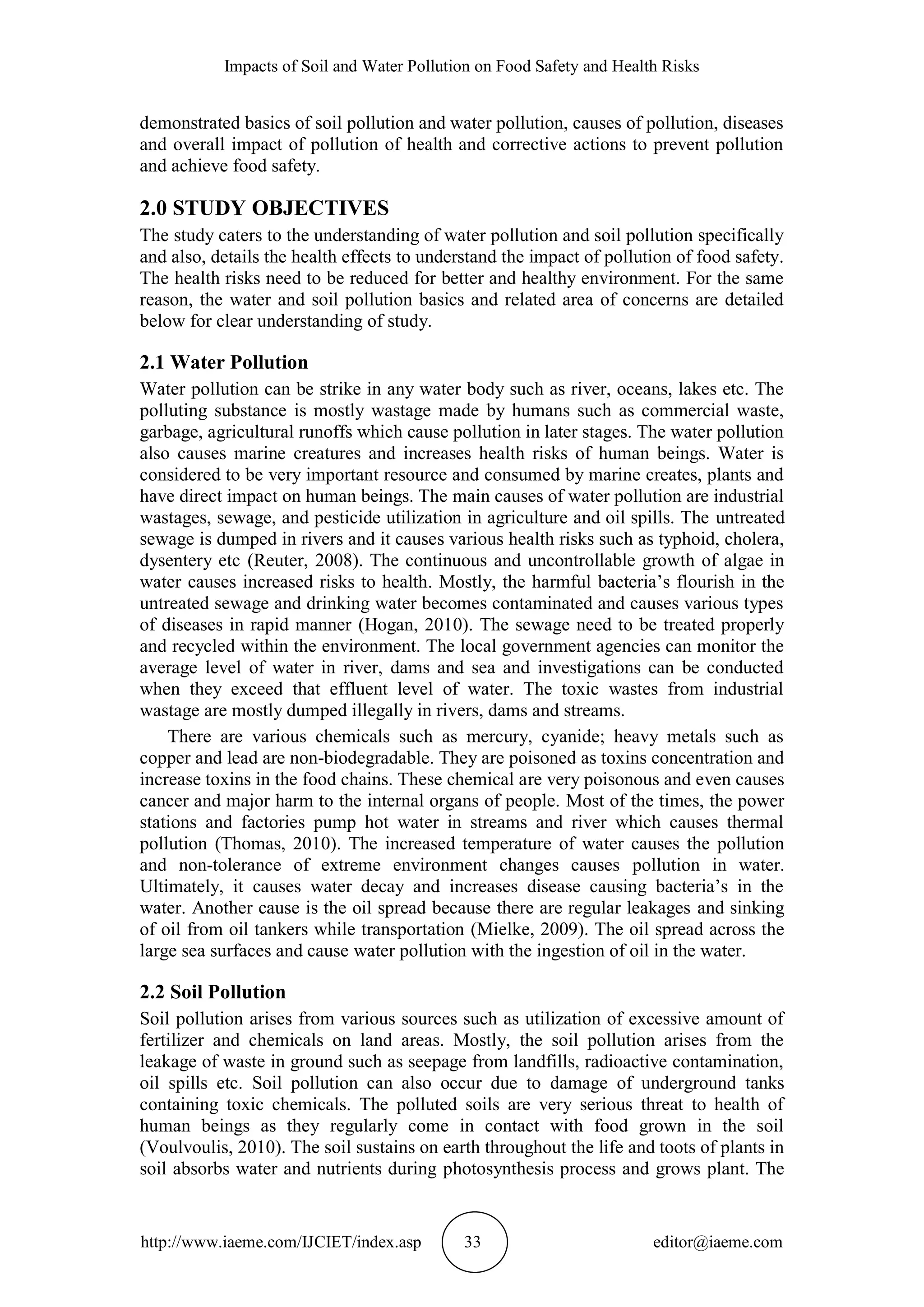 IMPACTS OF SOIL AND WATER POLLUTION ON FOOD SAFETY AND HEALTH RISKS | PDF