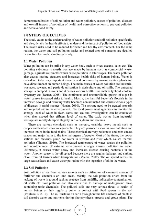 IMPACTS OF SOIL AND WATER POLLUTION ON FOOD SAFETY AND HEALTH RISKS | PDF