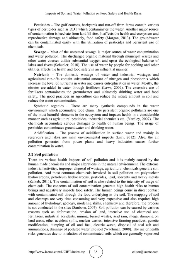 IMPACTS OF SOIL AND WATER POLLUTION ON FOOD SAFETY AND HEALTH RISKS | PDF