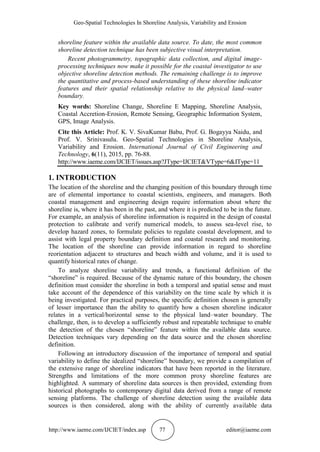 GEO-SPATIAL TECHNOLOGIES IN SHORELINE ANALYSIS, VARIABILITY AND EROSION ...