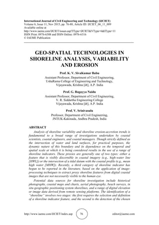 GEO-SPATIAL TECHNOLOGIES IN SHORELINE ANALYSIS, VARIABILITY AND EROSION | PDF