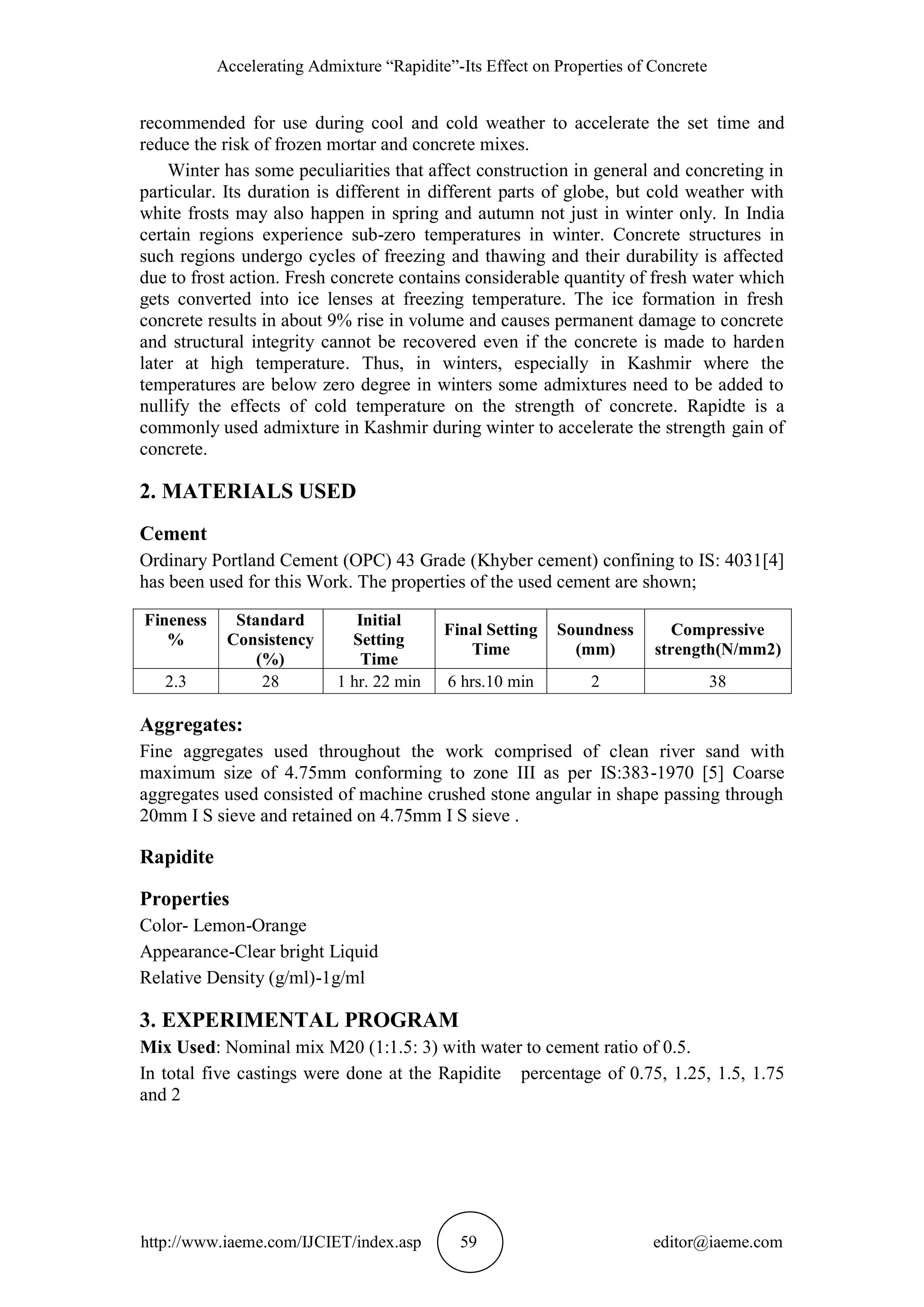 ACCELERATING ADMIXTURE “RAPIDITE”-ITS EFFECT ON PROPERTIES OF ...