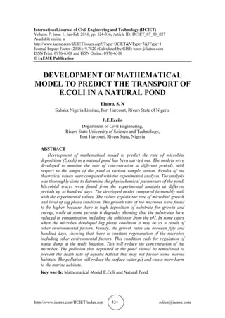DEVELOPMENT OF MATHEMATICAL MODEL TO PREDICT THE TRANSPORT OF E.COLI IN ...