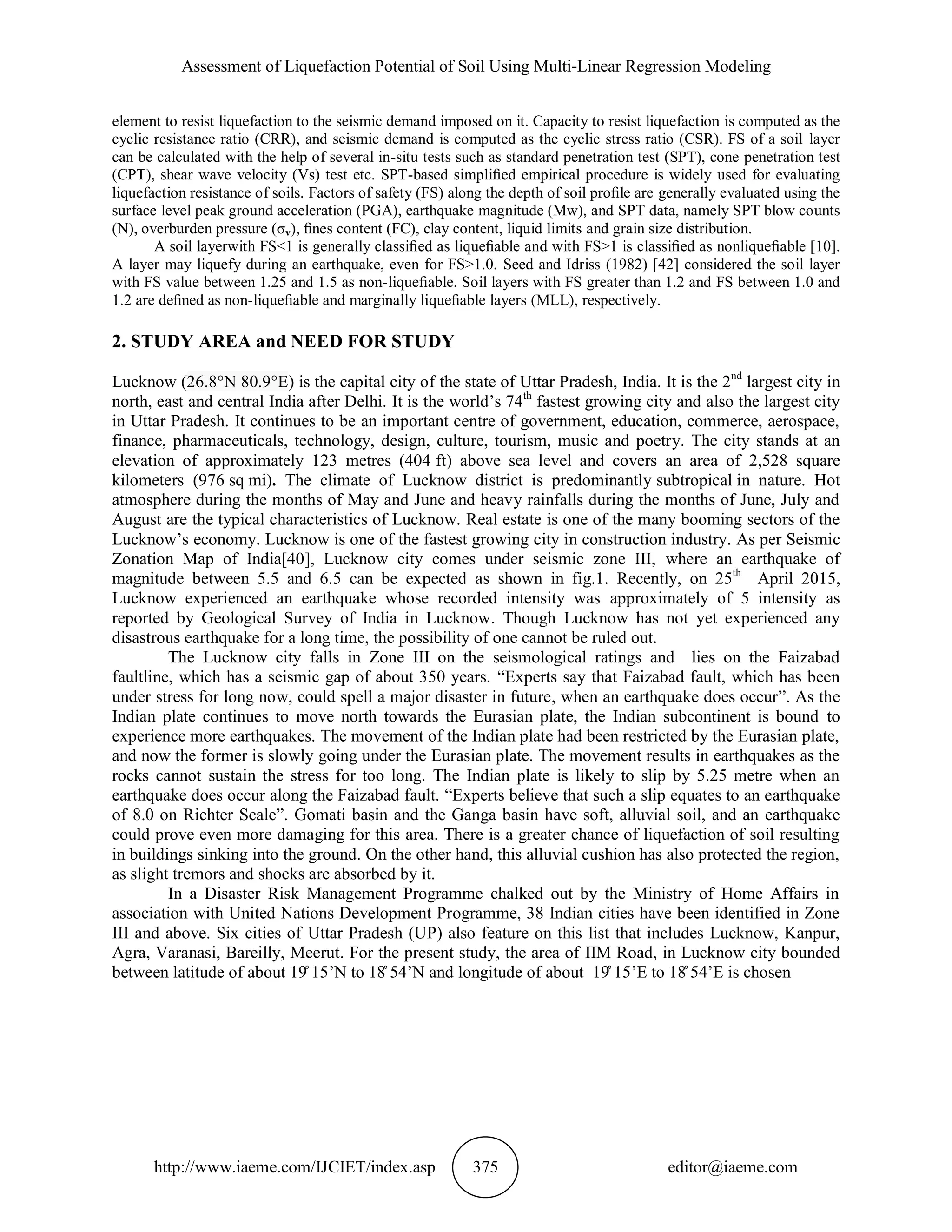 ASSESSMENT OF LIQUEFACTION POTENTIAL OF SOIL USING MULTI-LINEAR ...