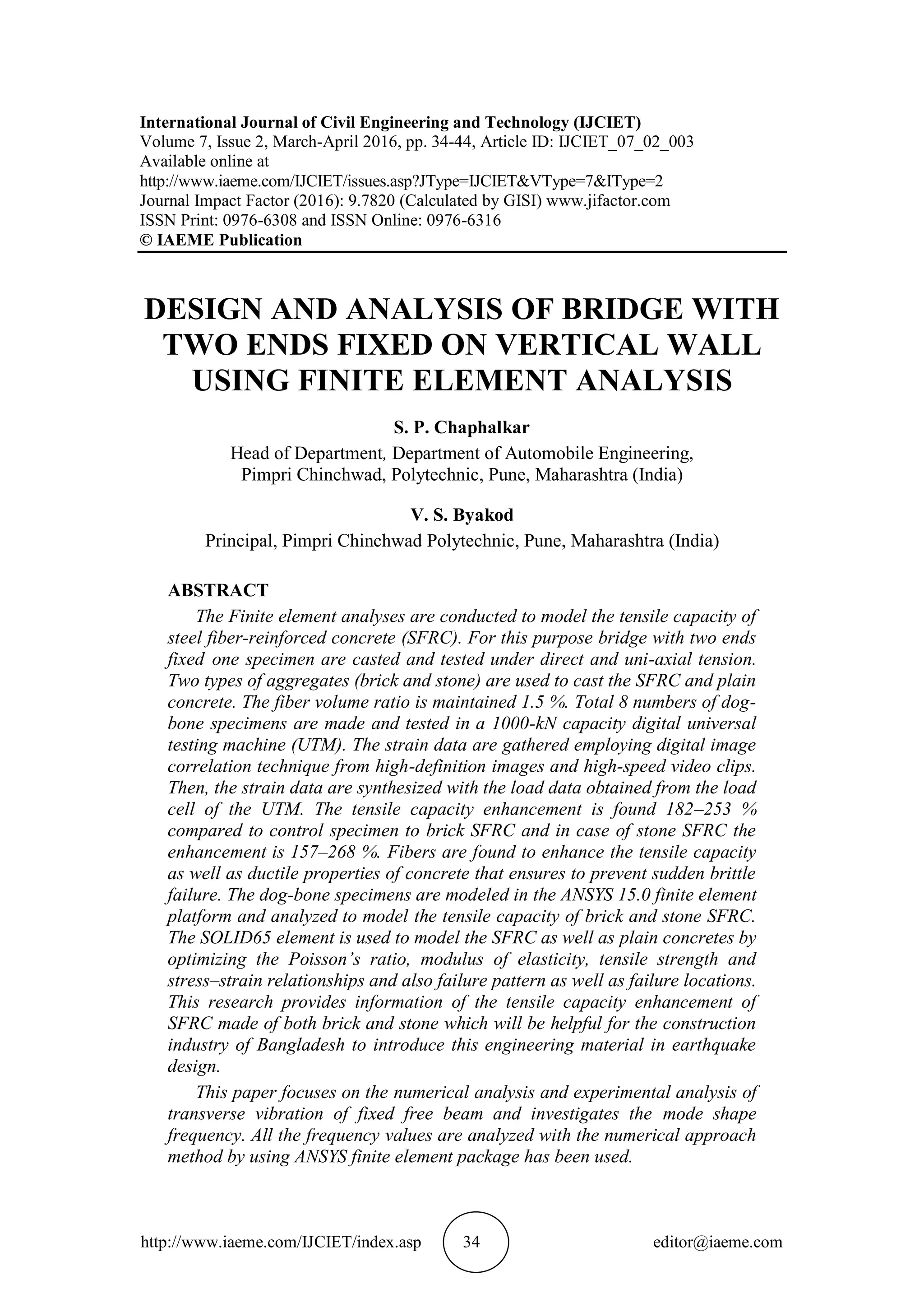 DESIGN AND ANALYSIS OF BRIDGE WITH TWO ENDS FIXED ON VERTICAL WALL ...