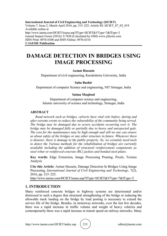 DAMAGE DETECTION IN BRIDGES USING IMAGE PROCESSING | PDF