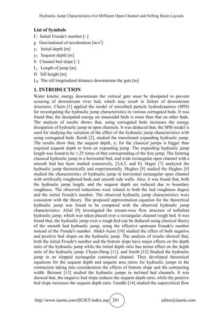 HYDRAULIC JUMP CHARACTERISTICS FOR DIFFERENT OPEN CHANNEL AND STILLING ...