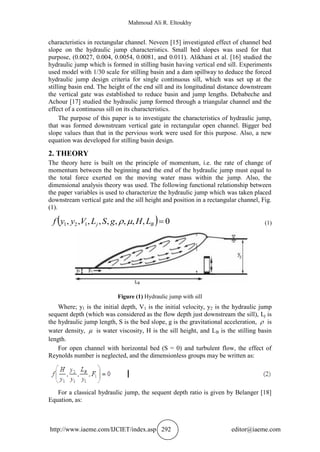 HYDRAULIC JUMP CHARACTERISTICS FOR DIFFERENT OPEN CHANNEL AND STILLING ...