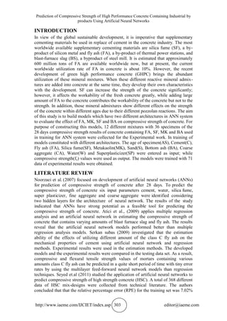 PREDICTION OF COMPRESSIVE STRENGTH OF HIGH PERFORMANCE CONCRETE CONTAINING INDUSTRIAL BY ...