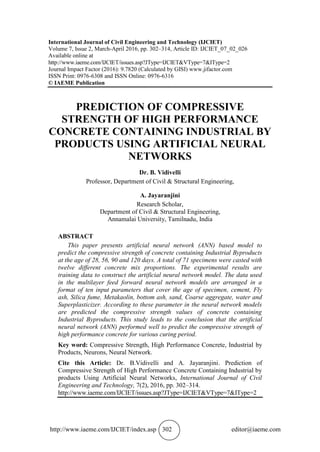 PREDICTION OF COMPRESSIVE STRENGTH OF HIGH PERFORMANCE CONCRETE CONTAINING INDUSTRIAL BY ...
