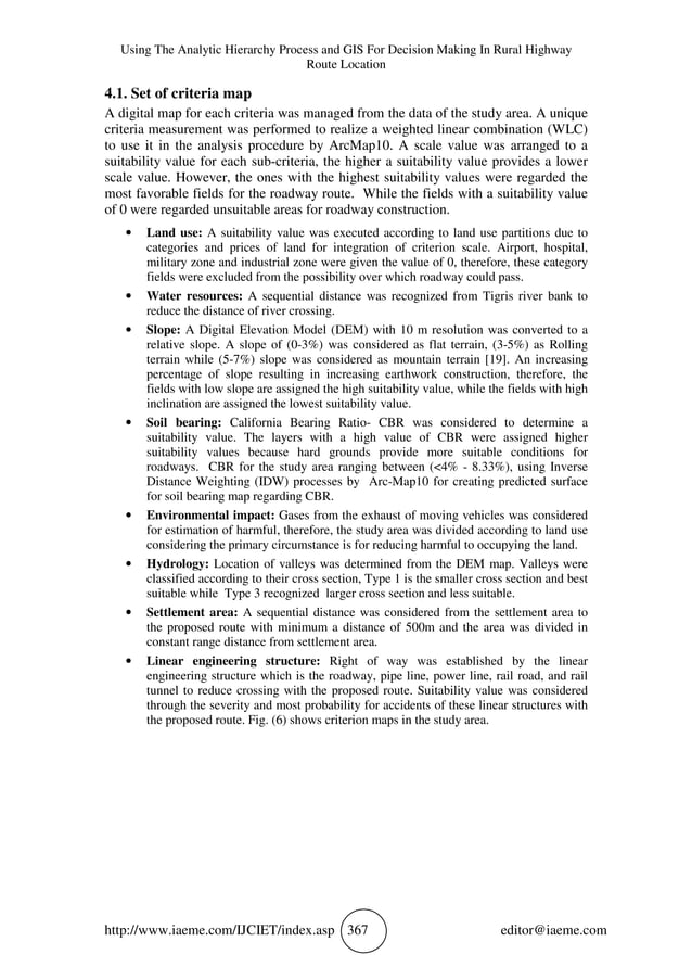 USING THE ANALYTIC HIERARCHY PROCESS AND GIS FOR DECISION MAKING IN RURAL HIGHWAY ROUTE LOCATION ...