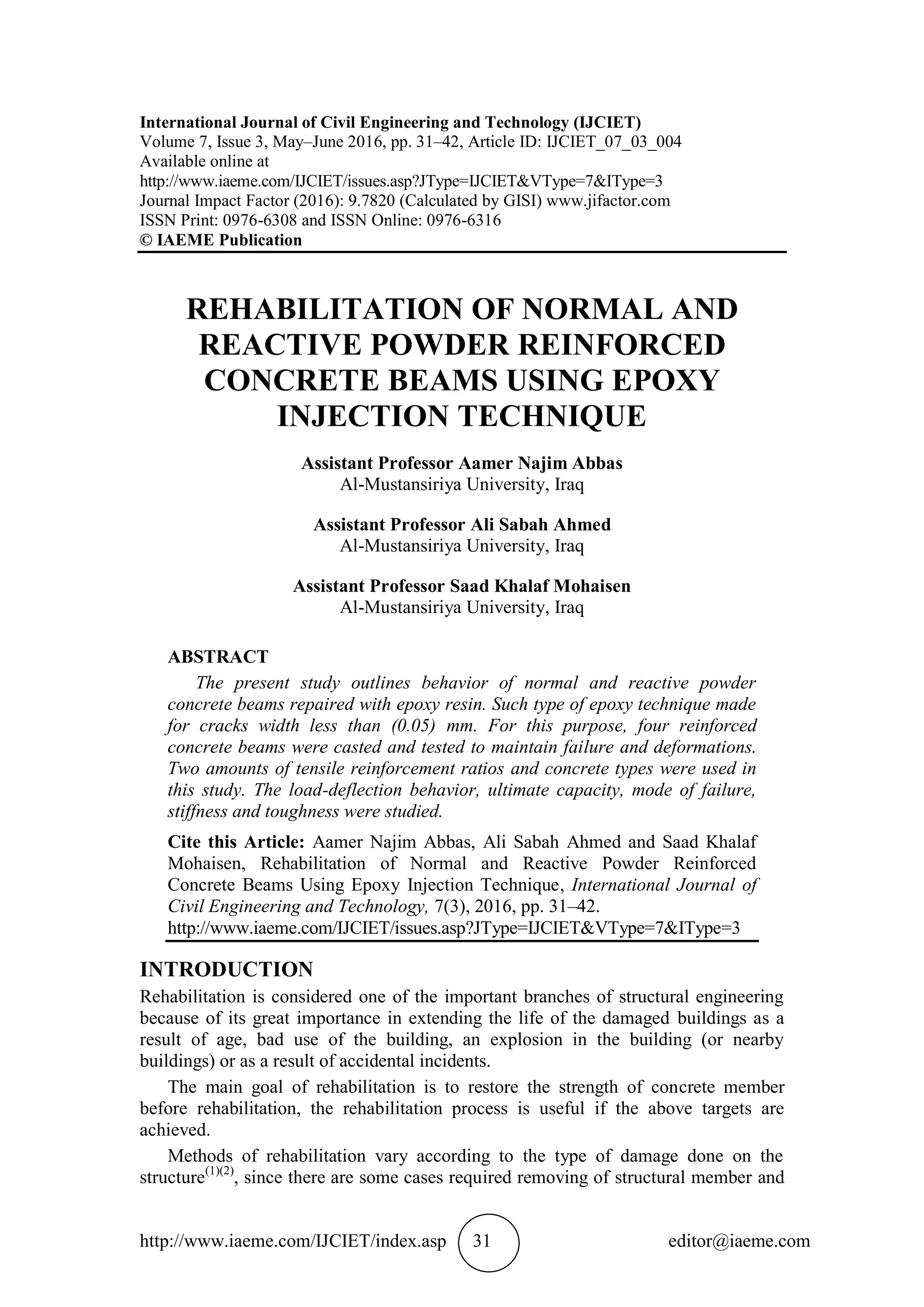 REHABILITATION OF NORMAL AND REACTIVE POWDER REINFORCED CONCRETE BEAMS ...