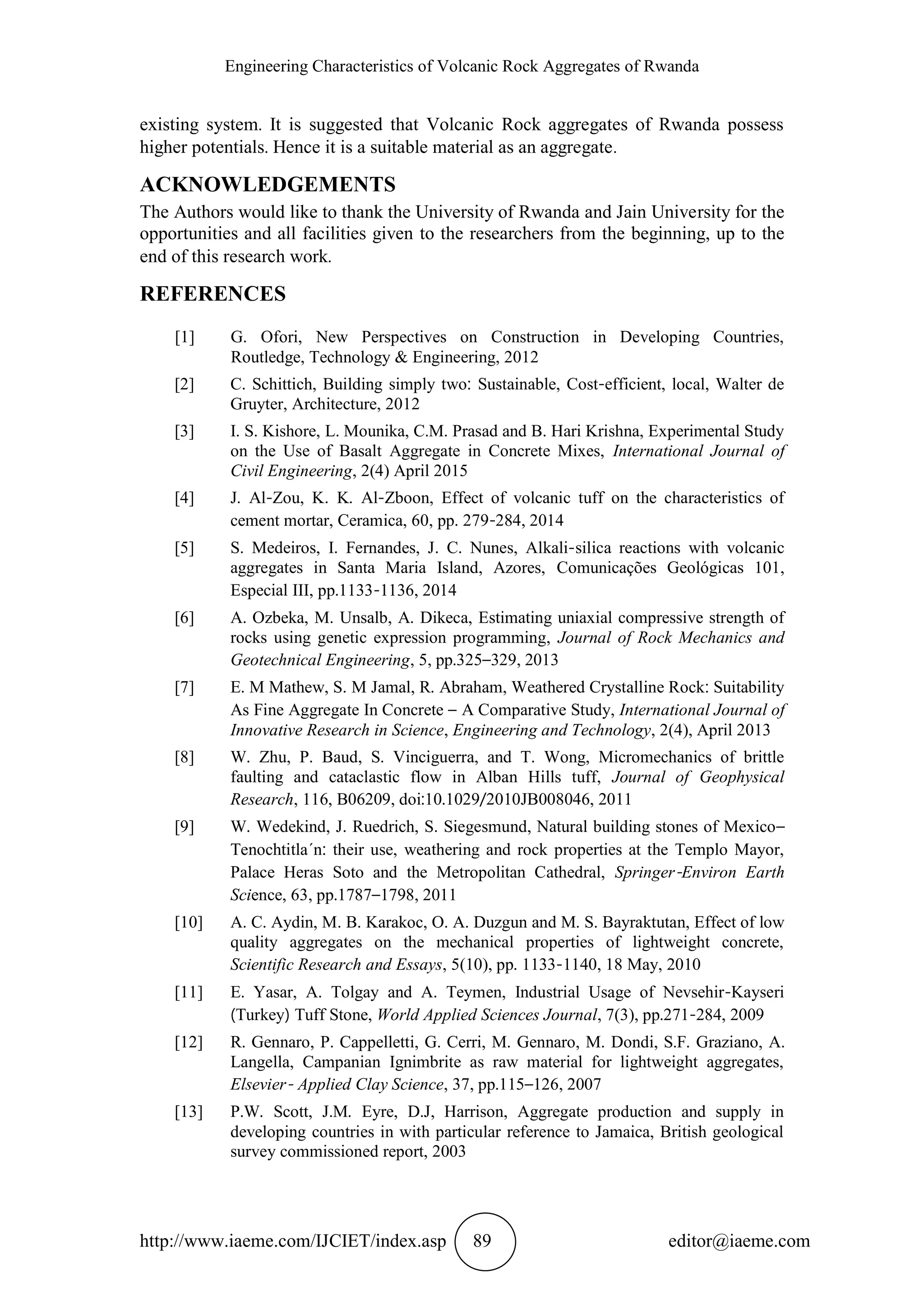 ENGINEERING CHARACTERISTICS OF VOLCANIC ROCK AGGREGATES OF RWANDA | PDF